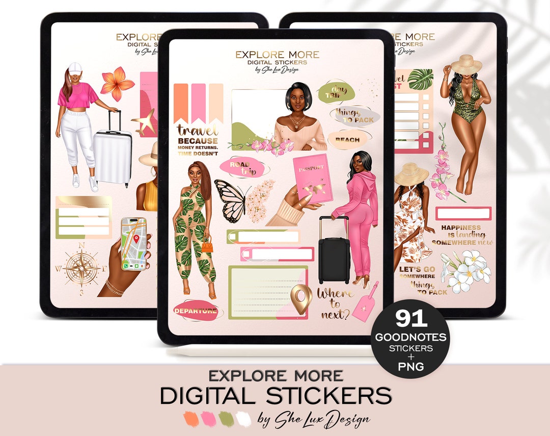 Black Girl Travel Planner Digital Stickers, Vacation Goodnotes Girls ...