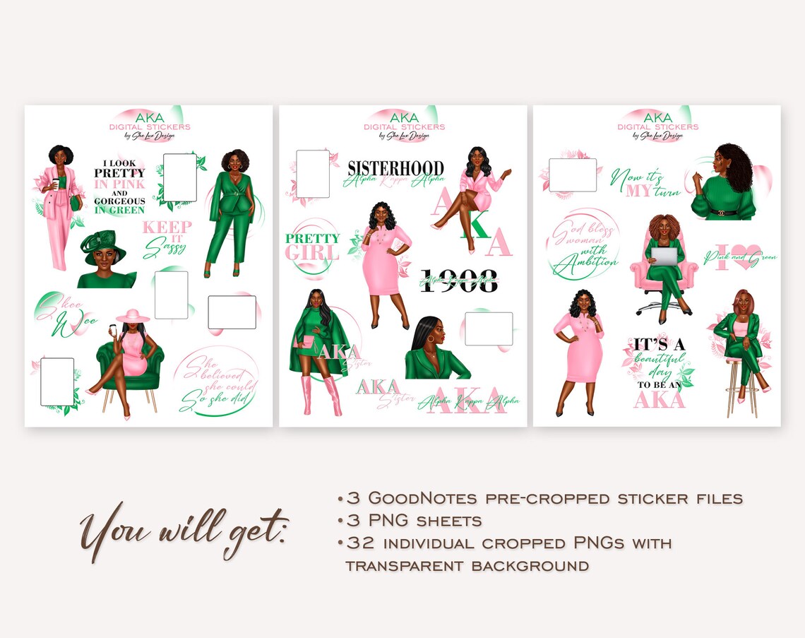 Sorority Stickers, Black Girl Digital Stickers, Sisterhood, Goodnotes ...