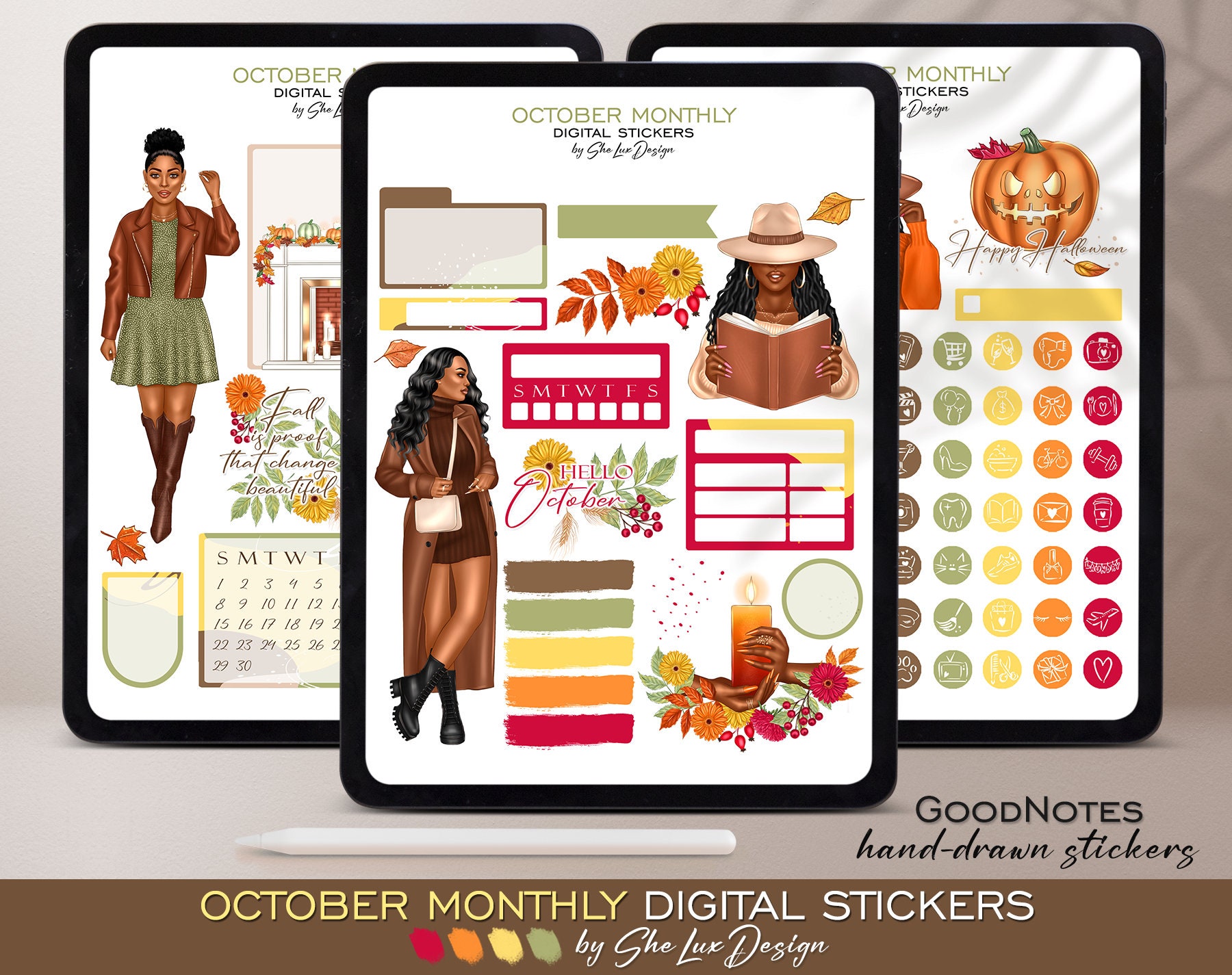October Digital Stickers Black Girl Digital Planner - Etsy