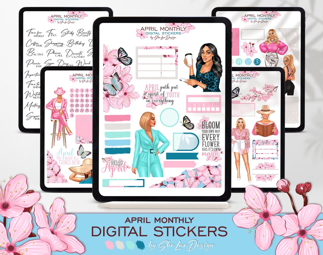 April DIGITAL Stickers for GOODNOTES Planner, Spring Flower Digital ...
