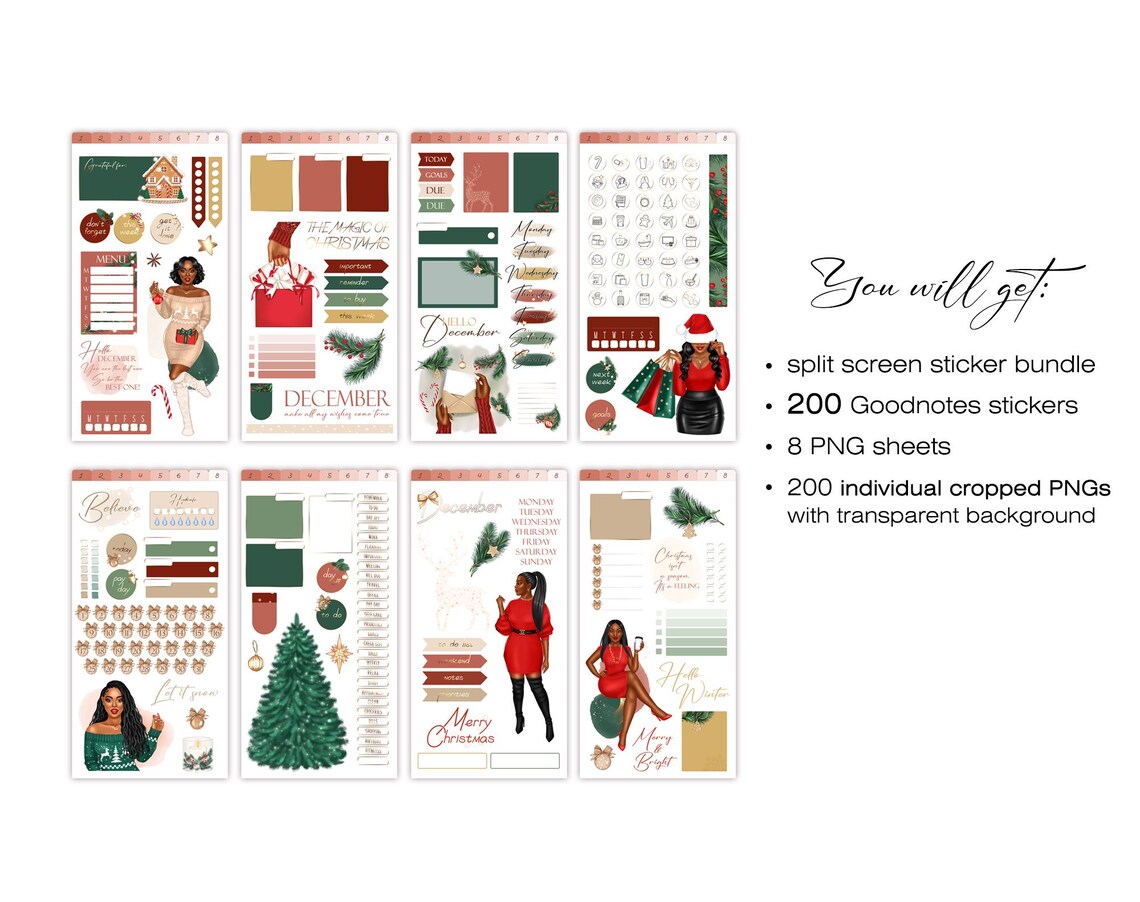 December Digital Stickers 2024, Christmas Goodnotes Sticker Book, Cute ...