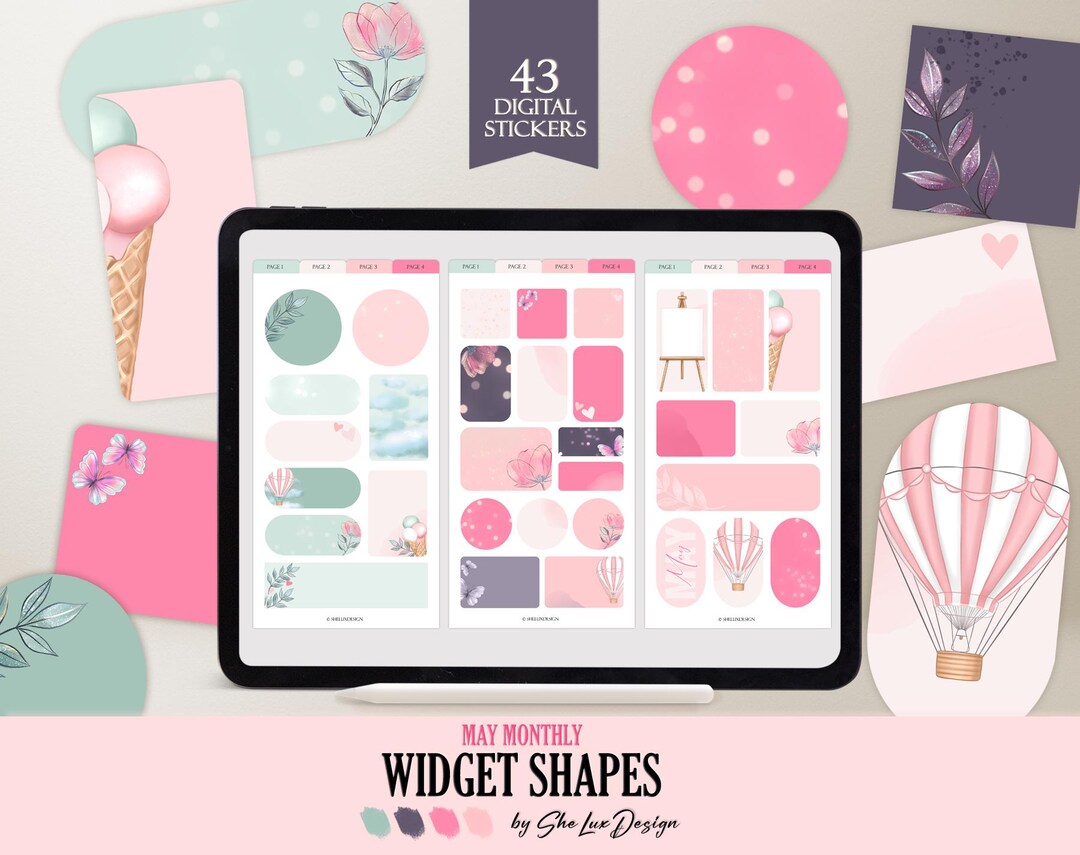 Digital Shape Widgets May 2025, Pink and Purple Widget Shapes Stickers ...