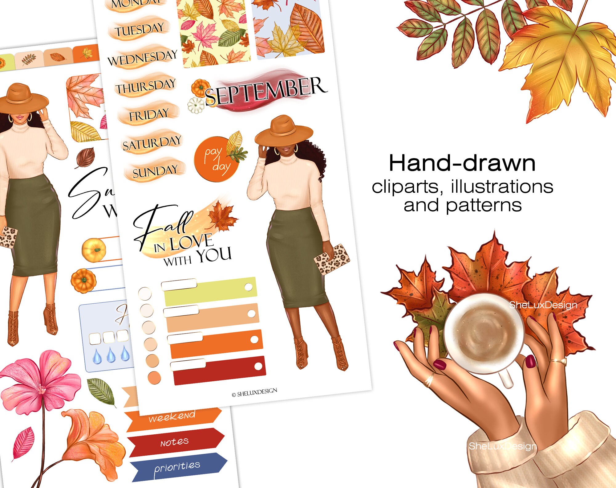 September Digital Stickers, Fall Goodnotes Stickers, Autumn Aesthetic ...