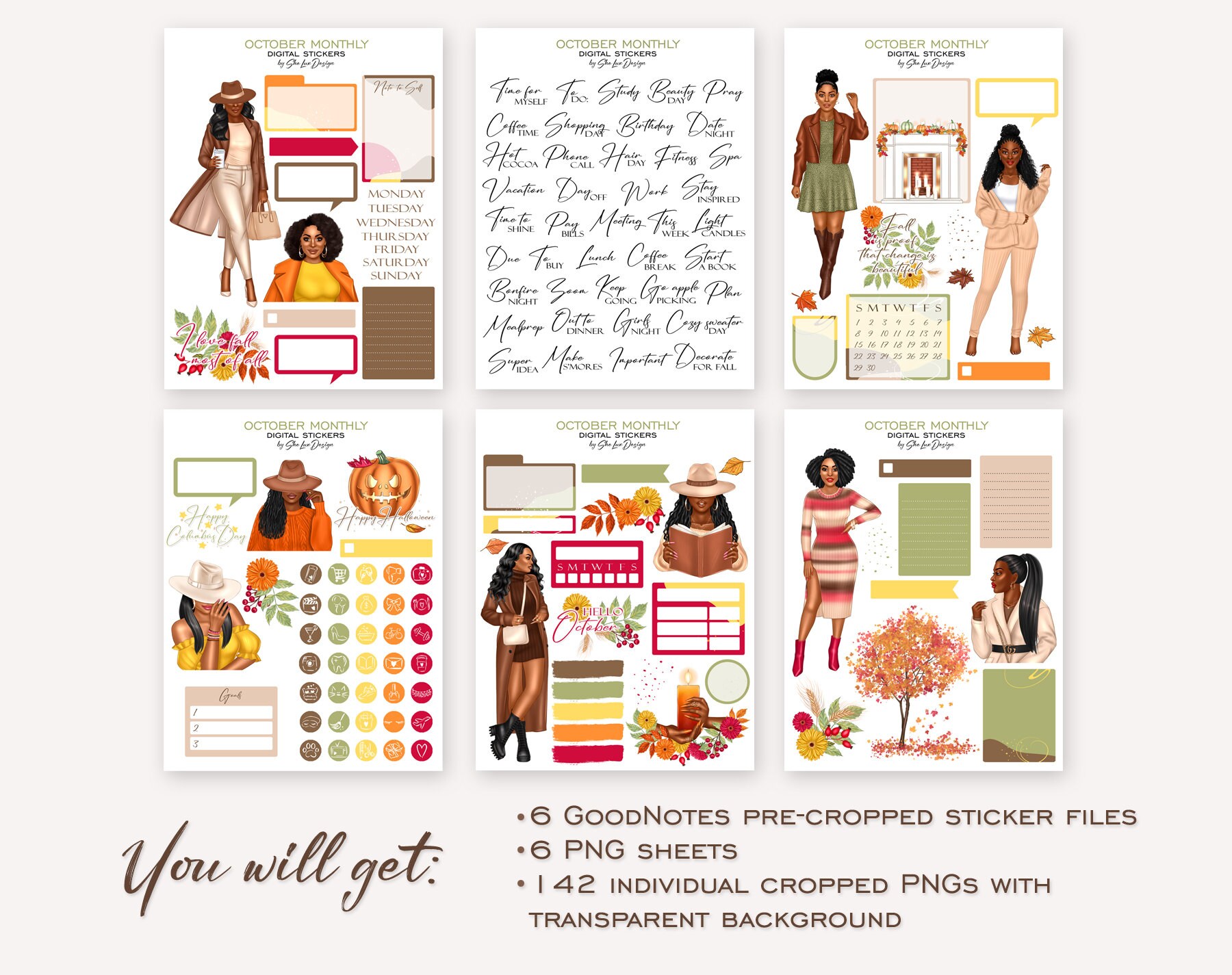 October Digital Stickers Black Girl Digital Planner - Etsy