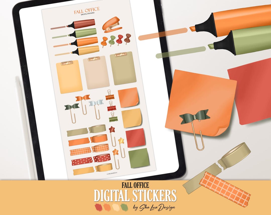 Fall Office Sticky Notes Digital Stickers for Noteful and Goodnotes ...
