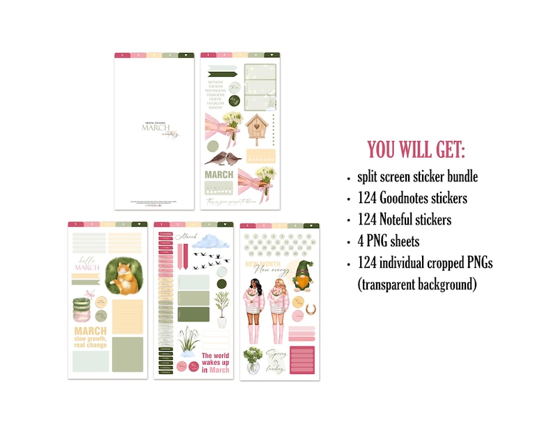 March 2026 Monthly Digital Stickers PNG | Digital Planner Stickers for ...