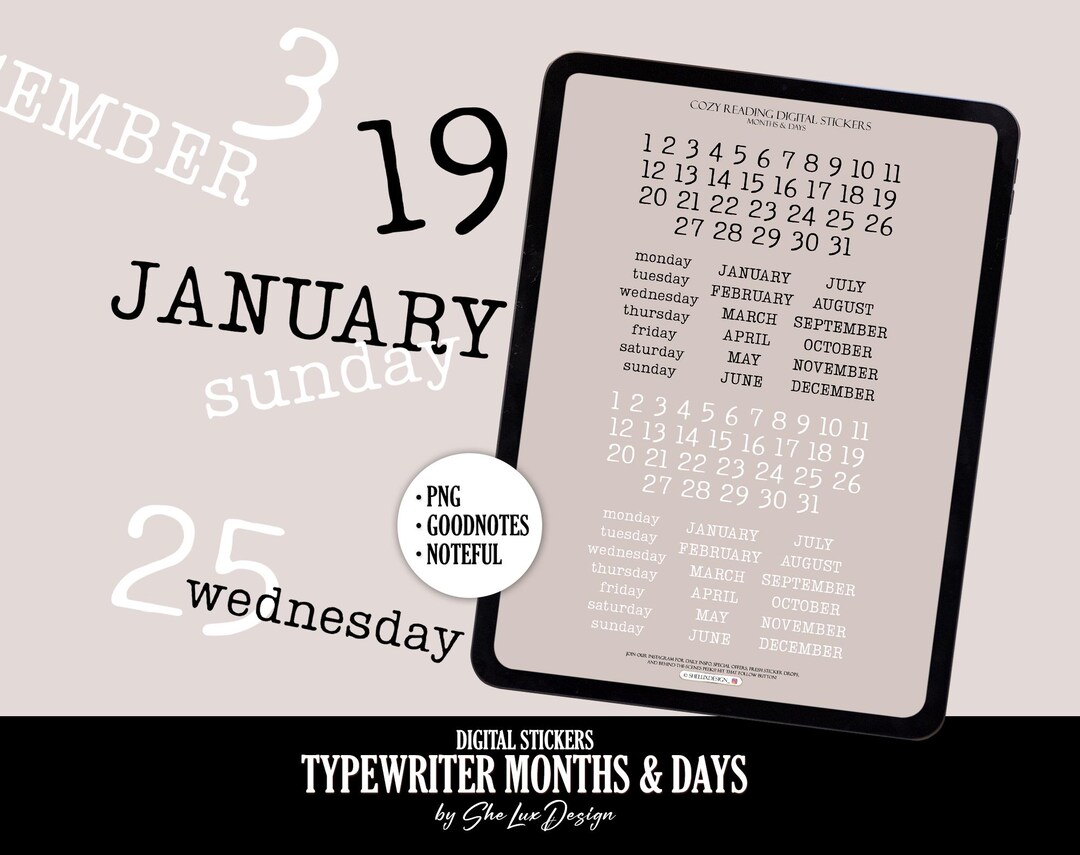 Typewriter Digital Dates and Number Stickers, Calendar Numbers ...