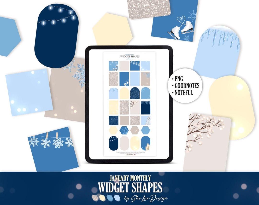 January 2026 Widget Shapes, Winter Shape Widgets Stickers for Goodnotes ...