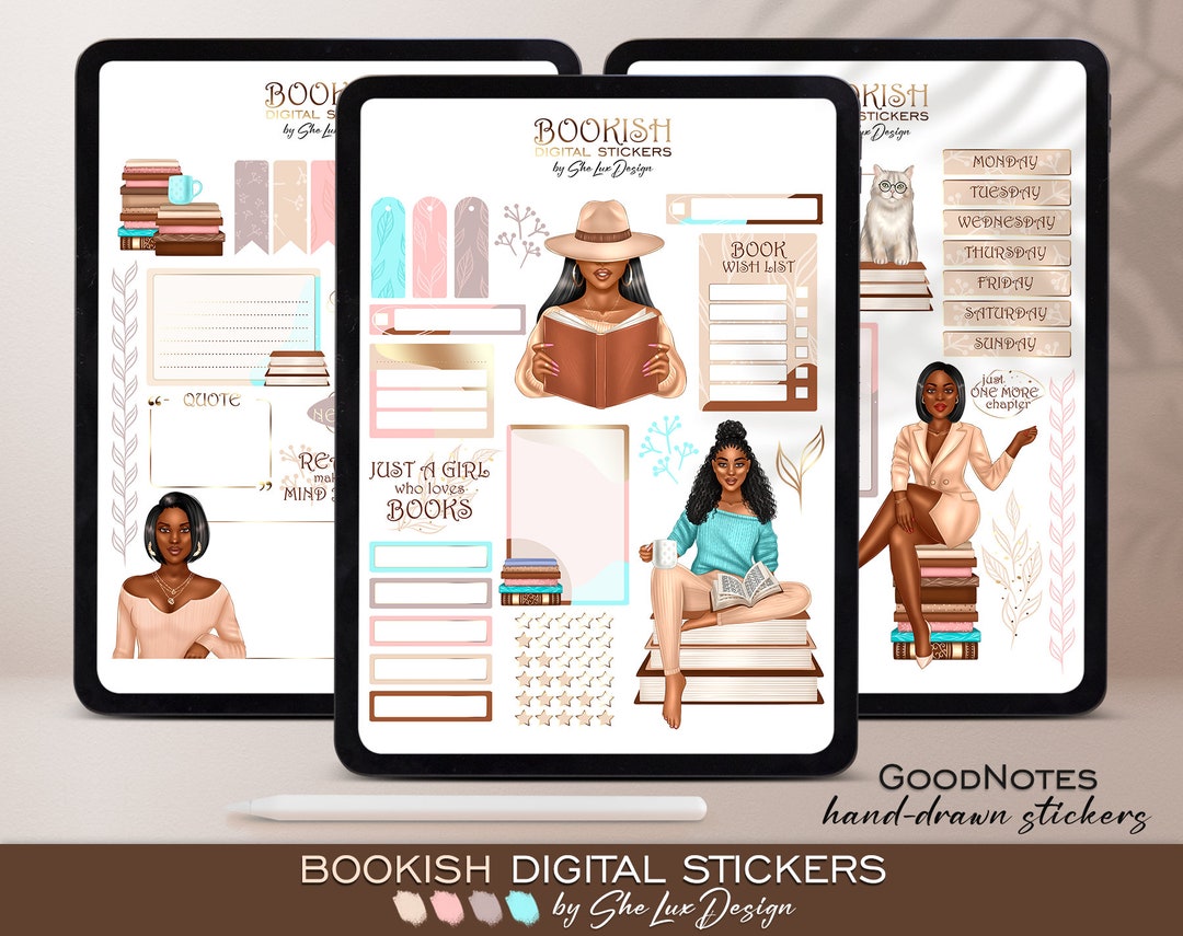 Bookish Stickers, Book Digital Stickers, Goodnotes Stickers, Black Girl ...