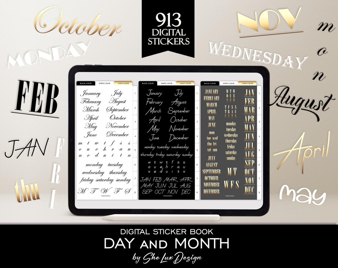 Days of the Week Digital Stickers, Month Goodnotes Stickers for Digital ...