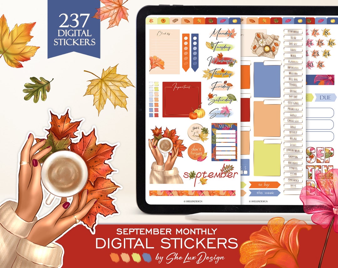 September Digital Stickers, Fall Goodnotes Stickers, Autumn Aesthetic ...