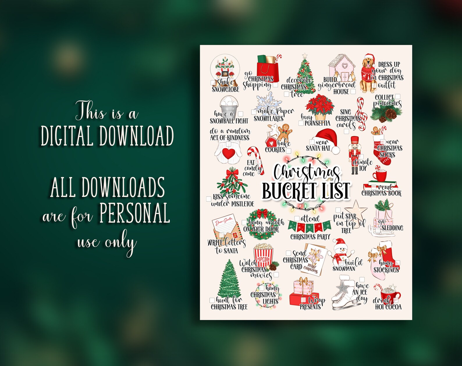 Christmas Bucket List Printable, Winter Activity Checklist Template PNG ...