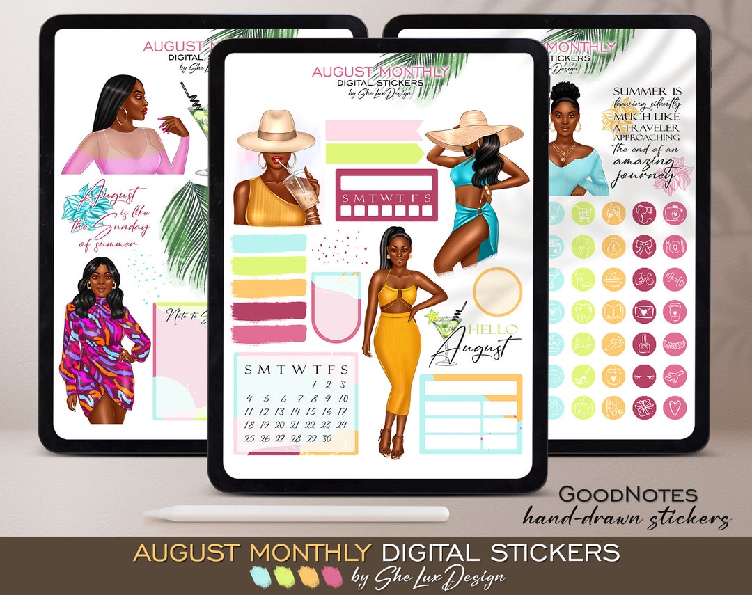 August Digital Stickers, Goodnotes Stickers, Black Girl Stickers ...