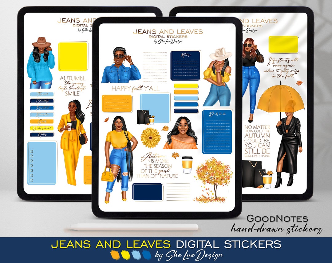 Fall Digital Stickers, Black Girl Goodnotes Stickers, Hello Fall ...