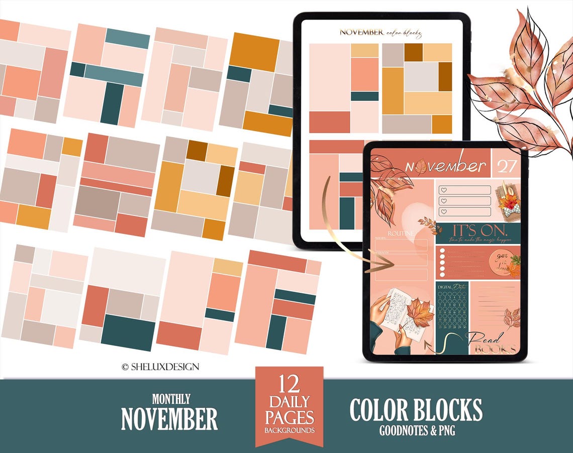 November Color Blocks Templates, Fall Inserts for Digital Planner ...