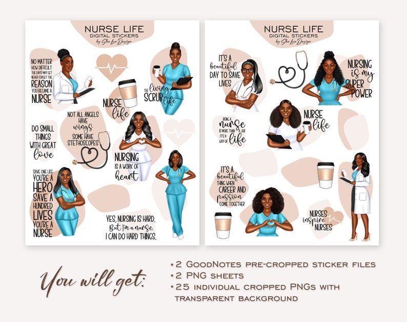 Black Nurse Stickers, Digital Stickers, Medical Stickers, Black Girl ...