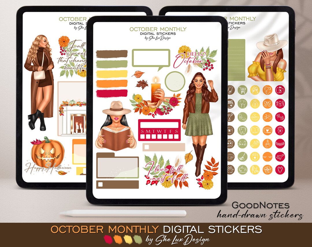 October Digital Stickers, Fall Digital Stickers, Goodnotes Stickers ...