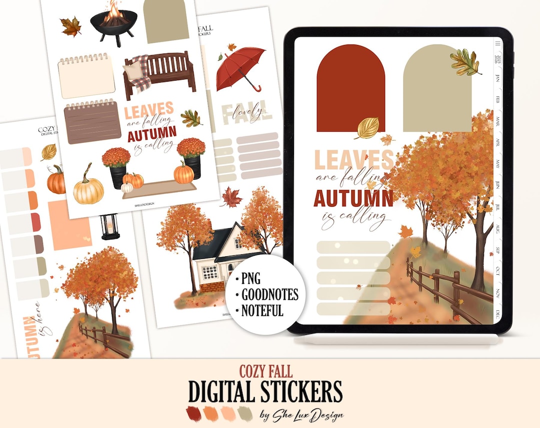 Fall Digital Planner Stickers for Noteful and Goodnotes, Autumn Cozy ...
