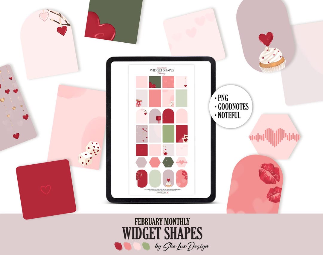 February 2026 Widget Shapes, Valentines Shape Widgets Stickers for ...