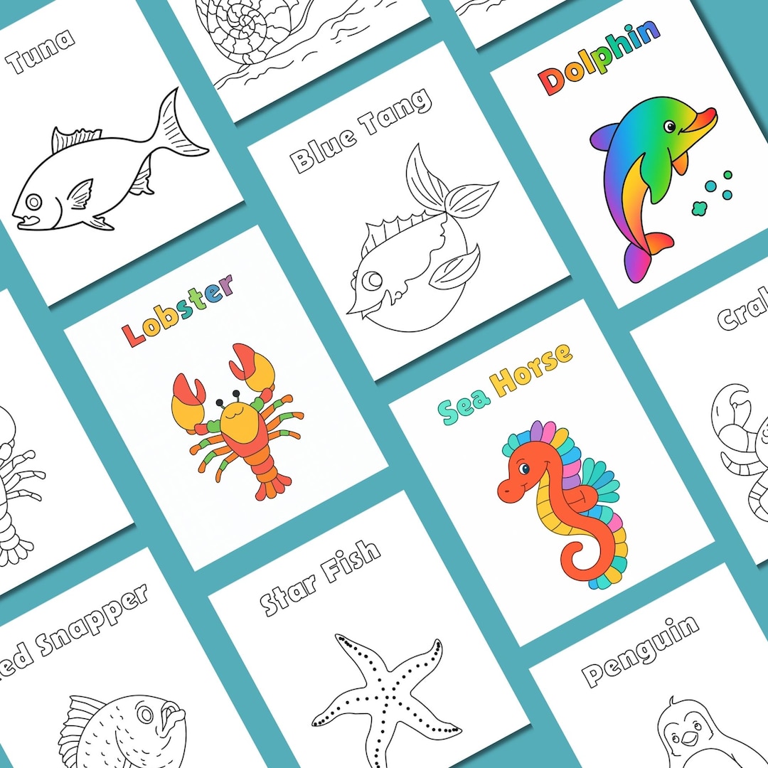 Printable Marine Life Coloring Book | 50 Sea Animals Pages for Kids ...