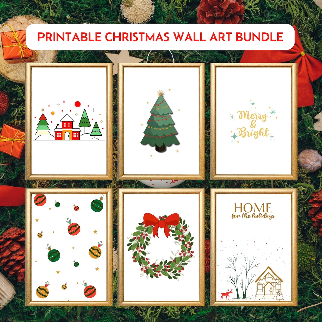 Christmas Printable Wall Art Bundle | 6 A4 Minimal Holiday Prints ...
