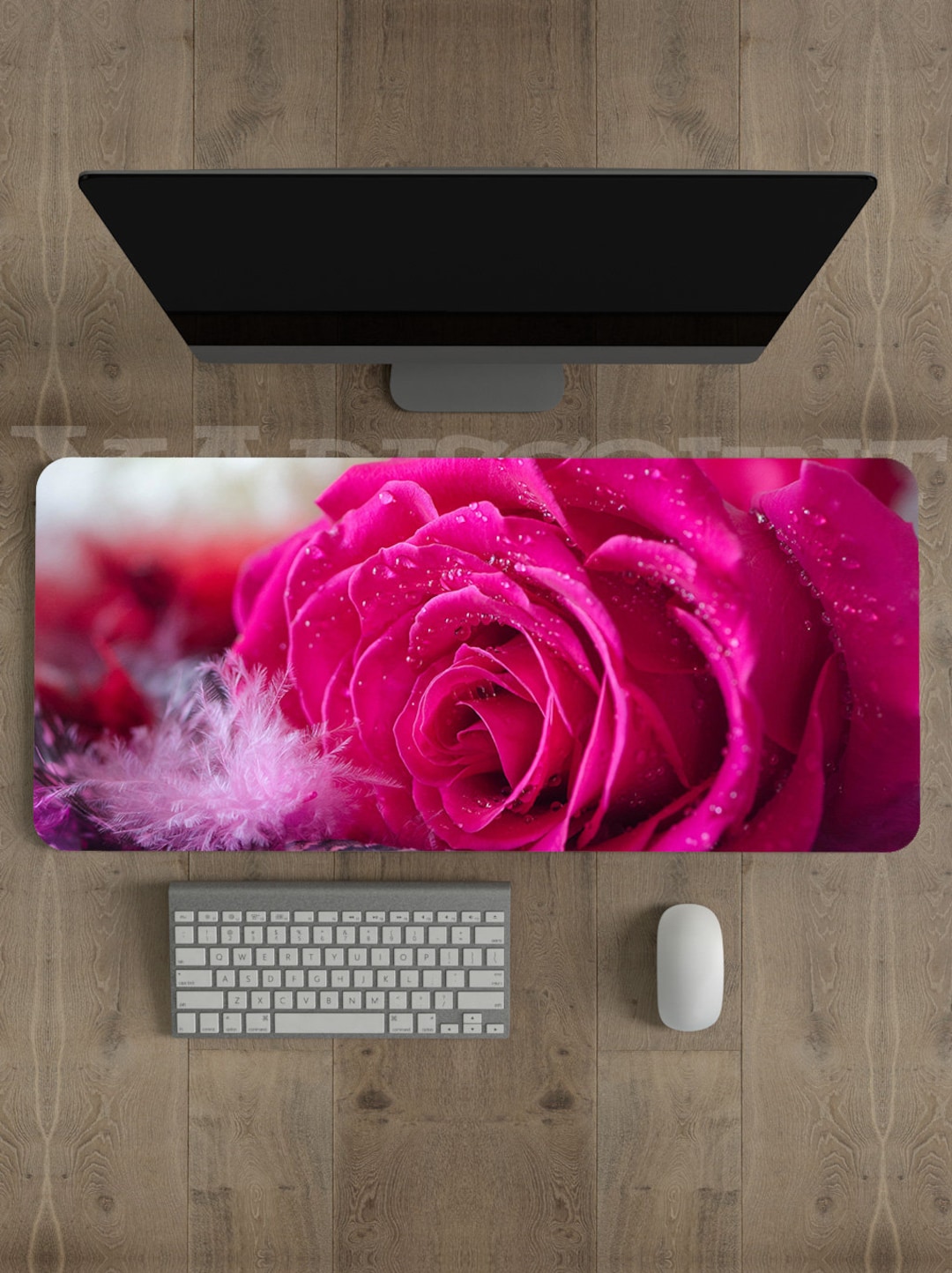 Large Tea Rose Mat, Wichura's Rose Desk Mat, Reddish Pink Flower Mouse ...