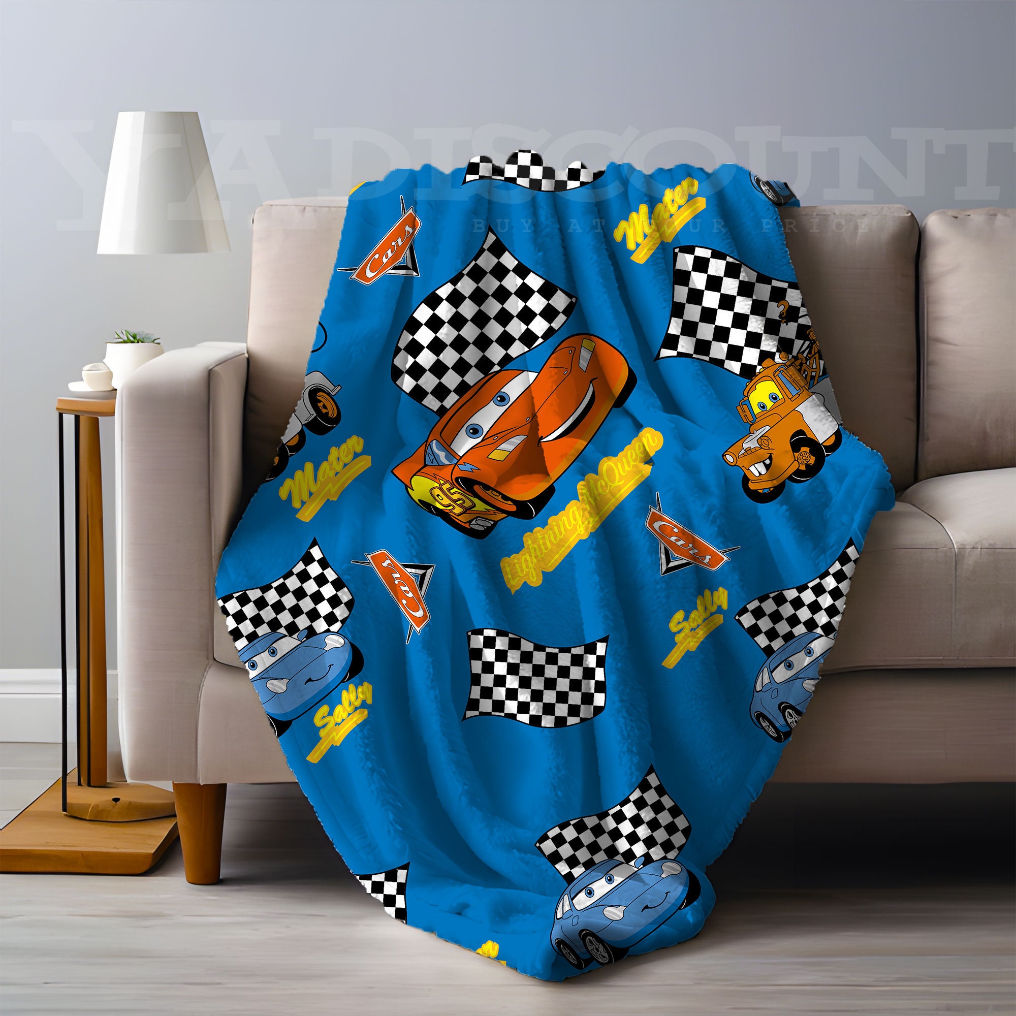 Blue Disney Cars Bedspread Throw, Speed of Cars Throw Blankets, Mcqueen ...