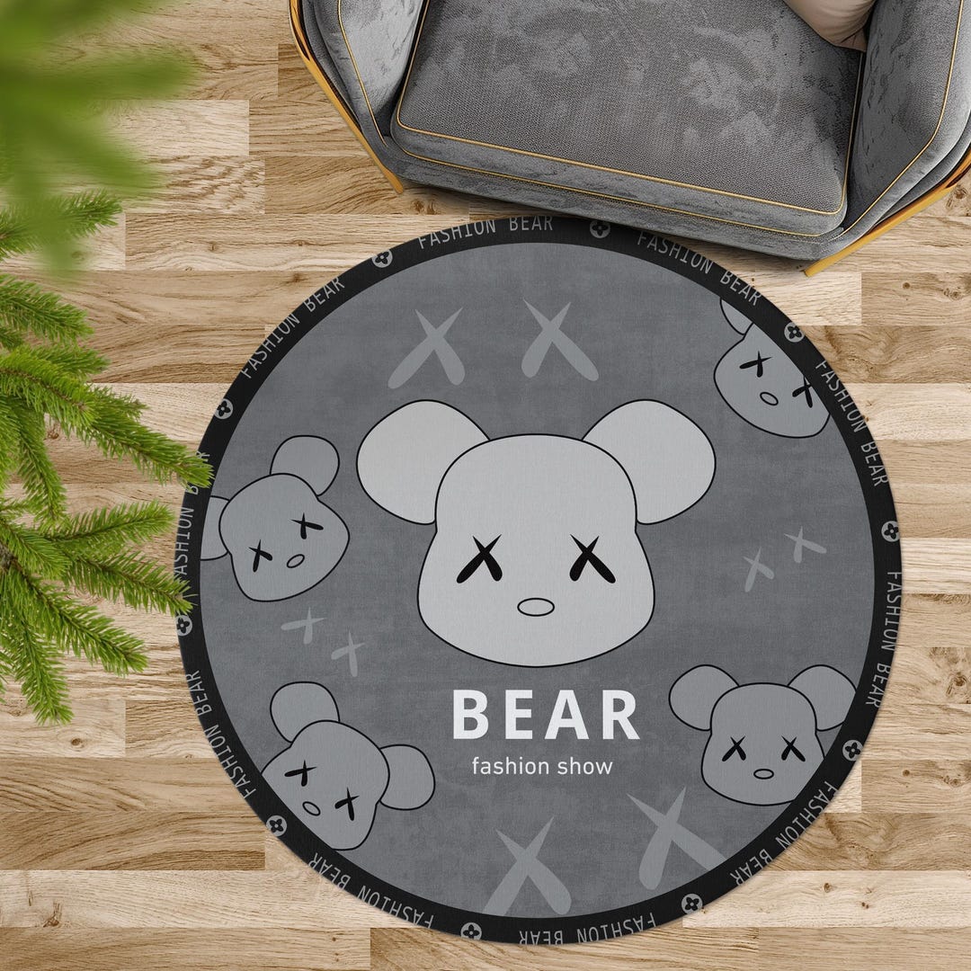 Storm Dust Fashion Bear Round Area Rugs, Bearbrick Carpets for Living ...