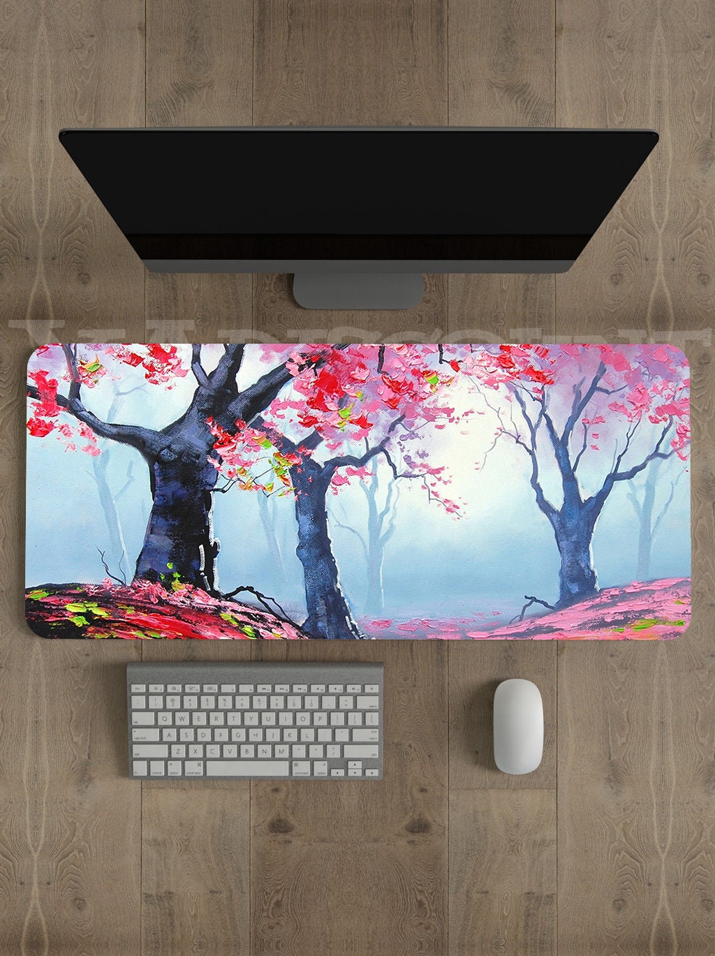 Red Forest Life Mat, Pinky Red Painted Trees Desk Mat, Enchanting ...