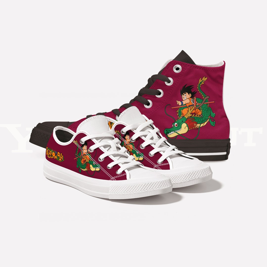 Maroon Dragon Ball Unisex Shoe, DBZ High Low Sneakers, Son Goku ...
