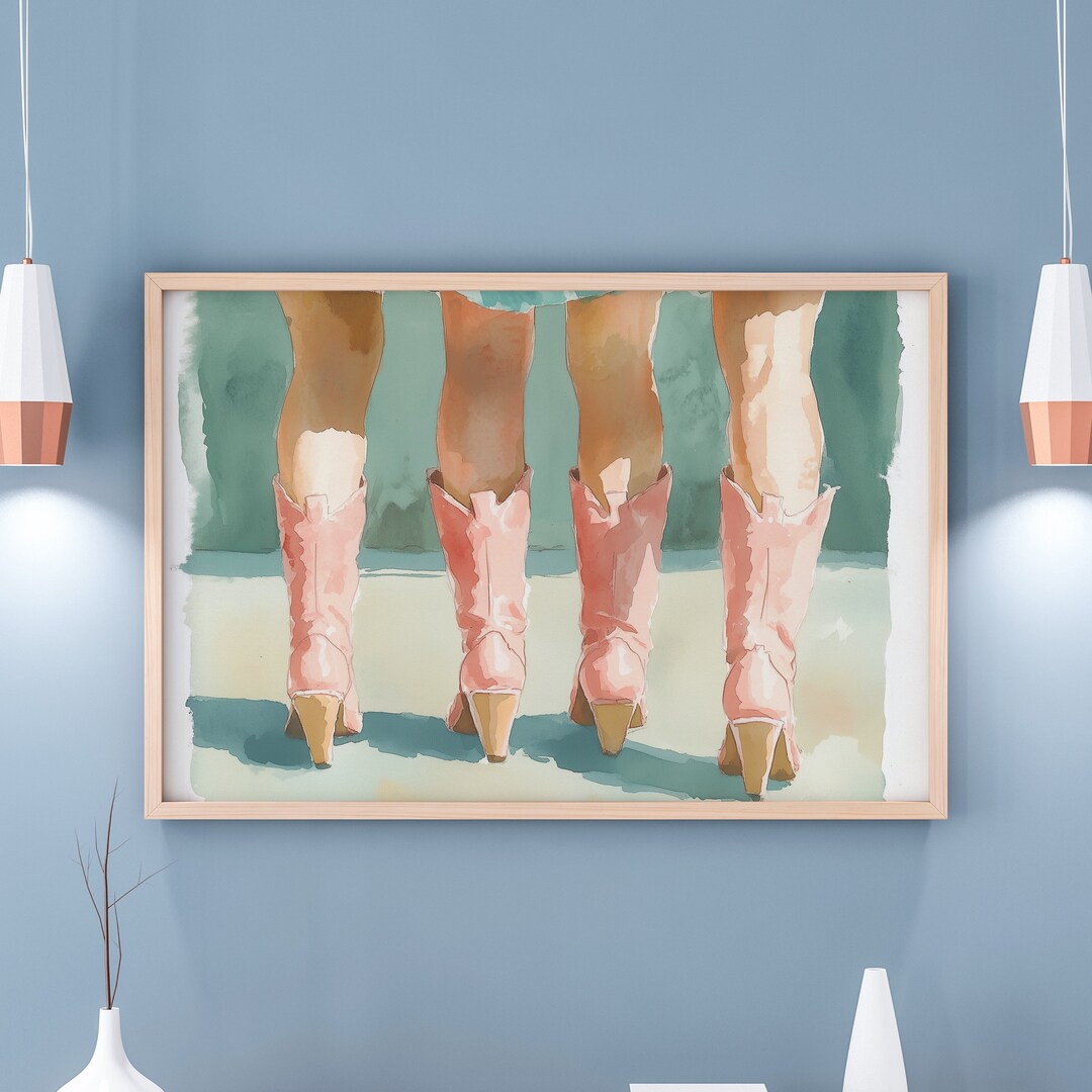 Teal and Terracotta Cowgirl Boot Print Cute Girly Painting Trendy Dorm ...