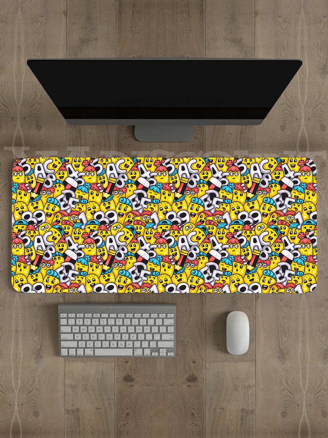 Funny Alphabets Graffiti Large Desk Mat, ABC Letters Art Doodle ...