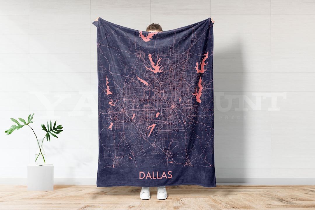 Dallas Map Bedspread Throw, the Metroplex Cozy Blankets, the Big D ...