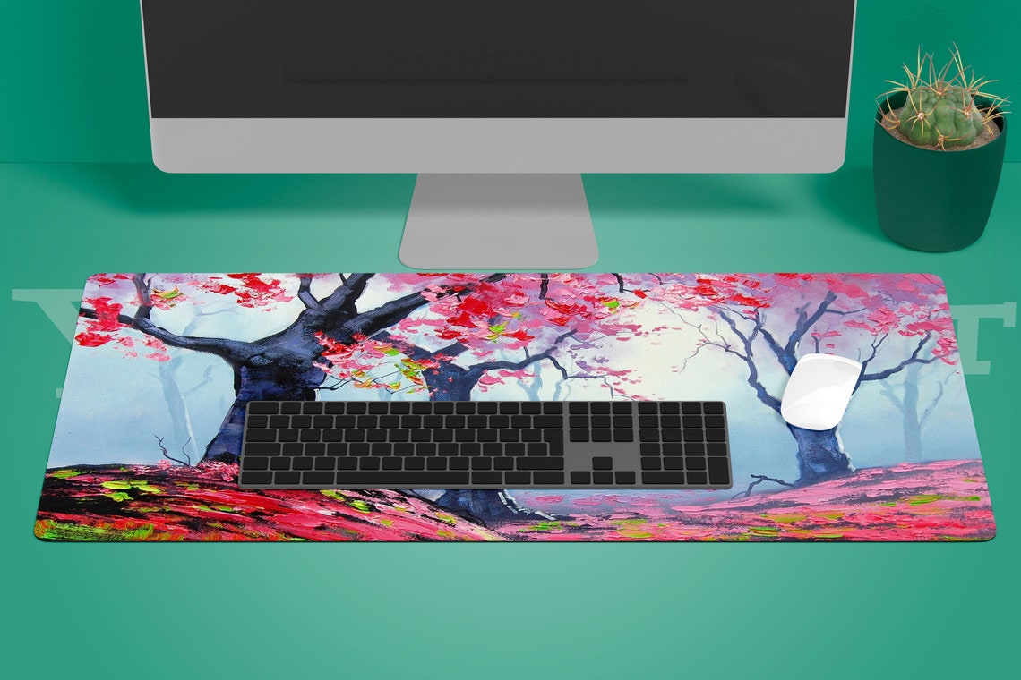 Red Forest Life Mat, Pinky Red Painted Trees Desk Mat, Enchanting ...