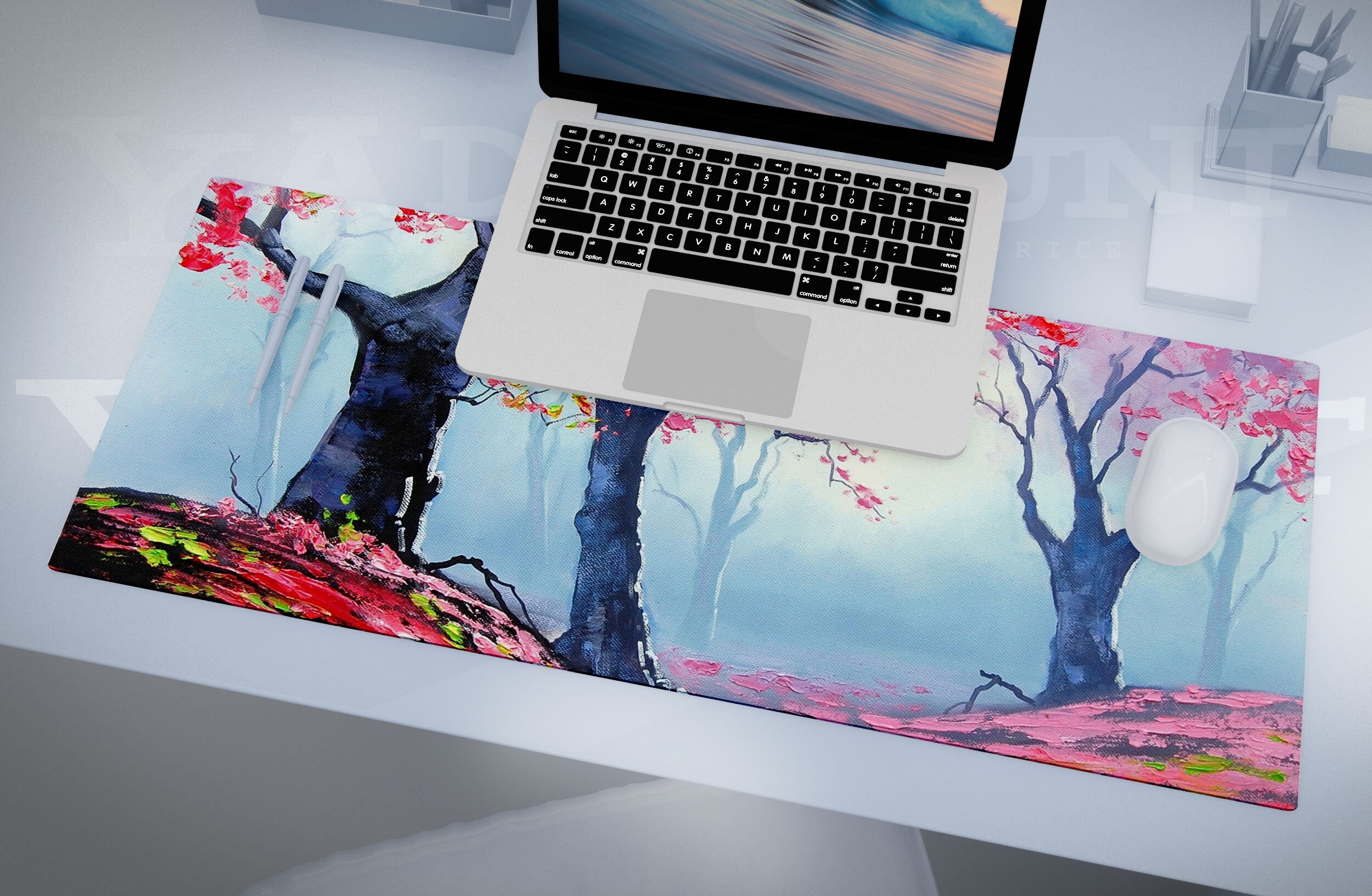 Red Forest Life Mat, Pinky Red Painted Trees Desk Mat, Enchanting ...