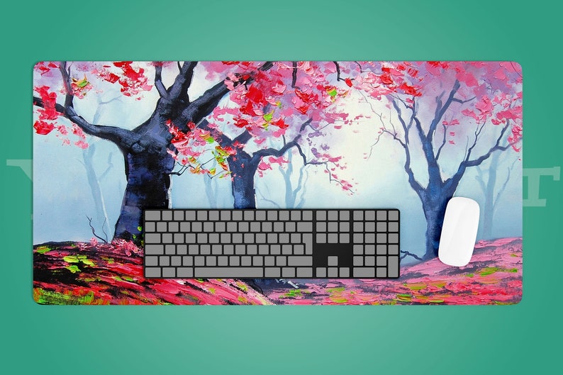 Red Forest Life Mat, Pinky Red Painted Trees Desk Mat, Enchanting ...