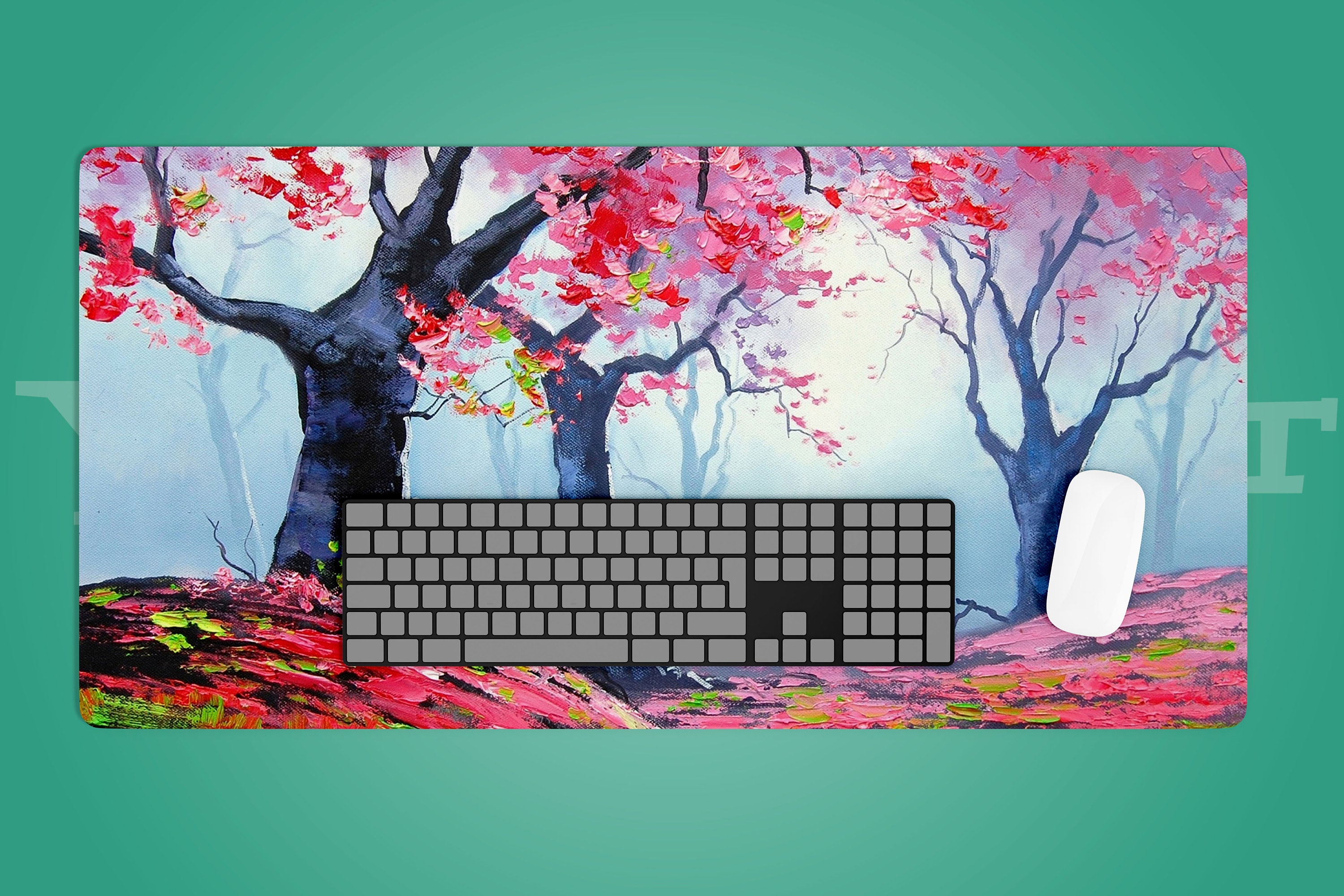 Red Forest Life Mat, Pinky Red Painted Trees Desk Mat, Enchanting ...