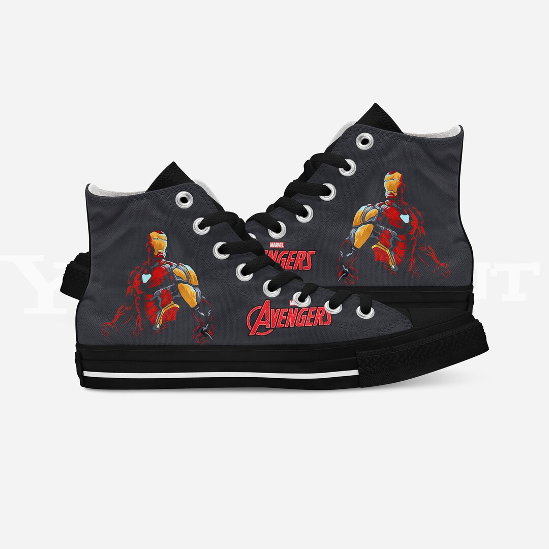 Tealish Blue Iron Man Shoes, Iron-man Portrait Low High Top Sneaker ...
