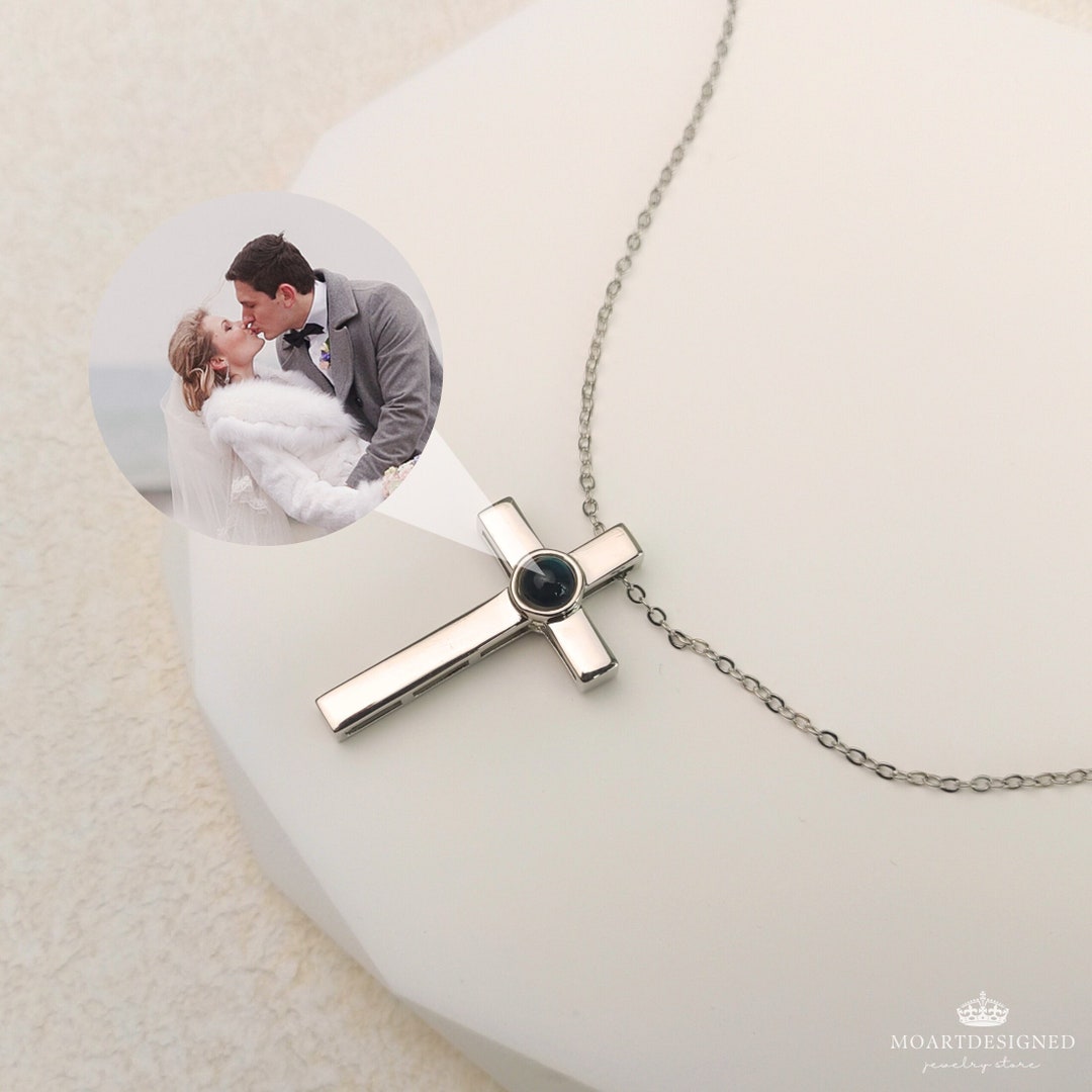 Men's Cross Necklace, Cross Projection Necklace, Personalized Picture ...