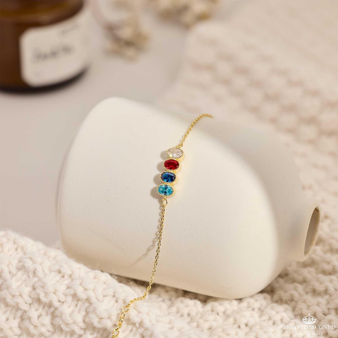 Personalised Multiple Birthstone Bracelet, Dainty Bracelet, Anniversary ...