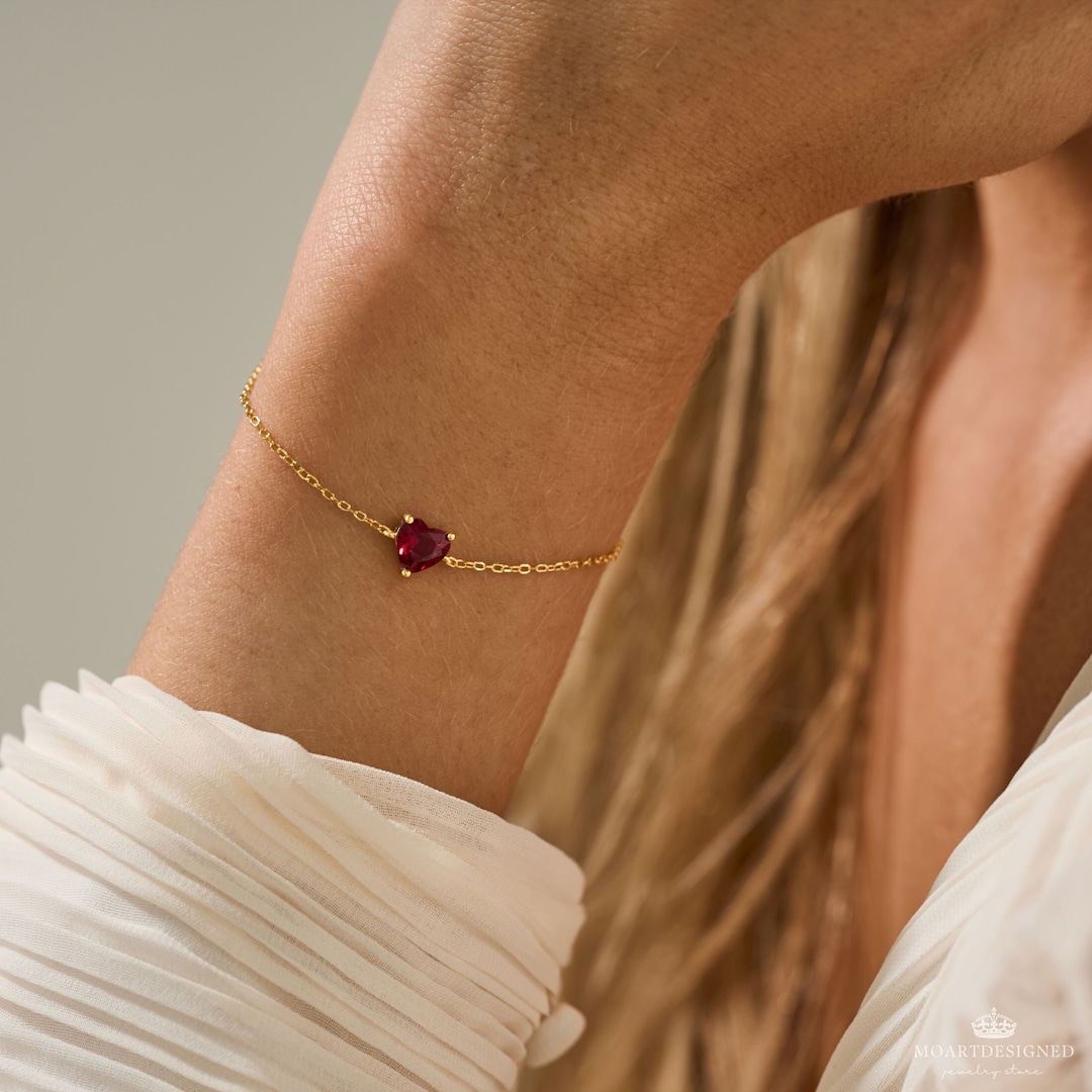 Heart Shaped Diamond Bracelet, Sterling Silver Bracelet, Minimalist ...