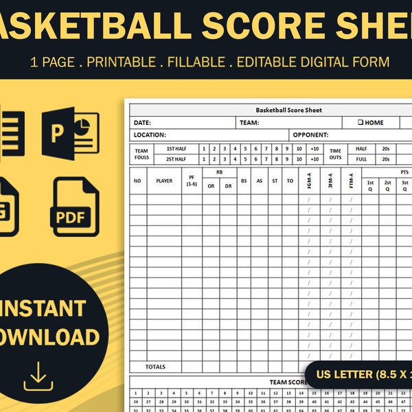 Printable Basketball Score Sheet - Etsy