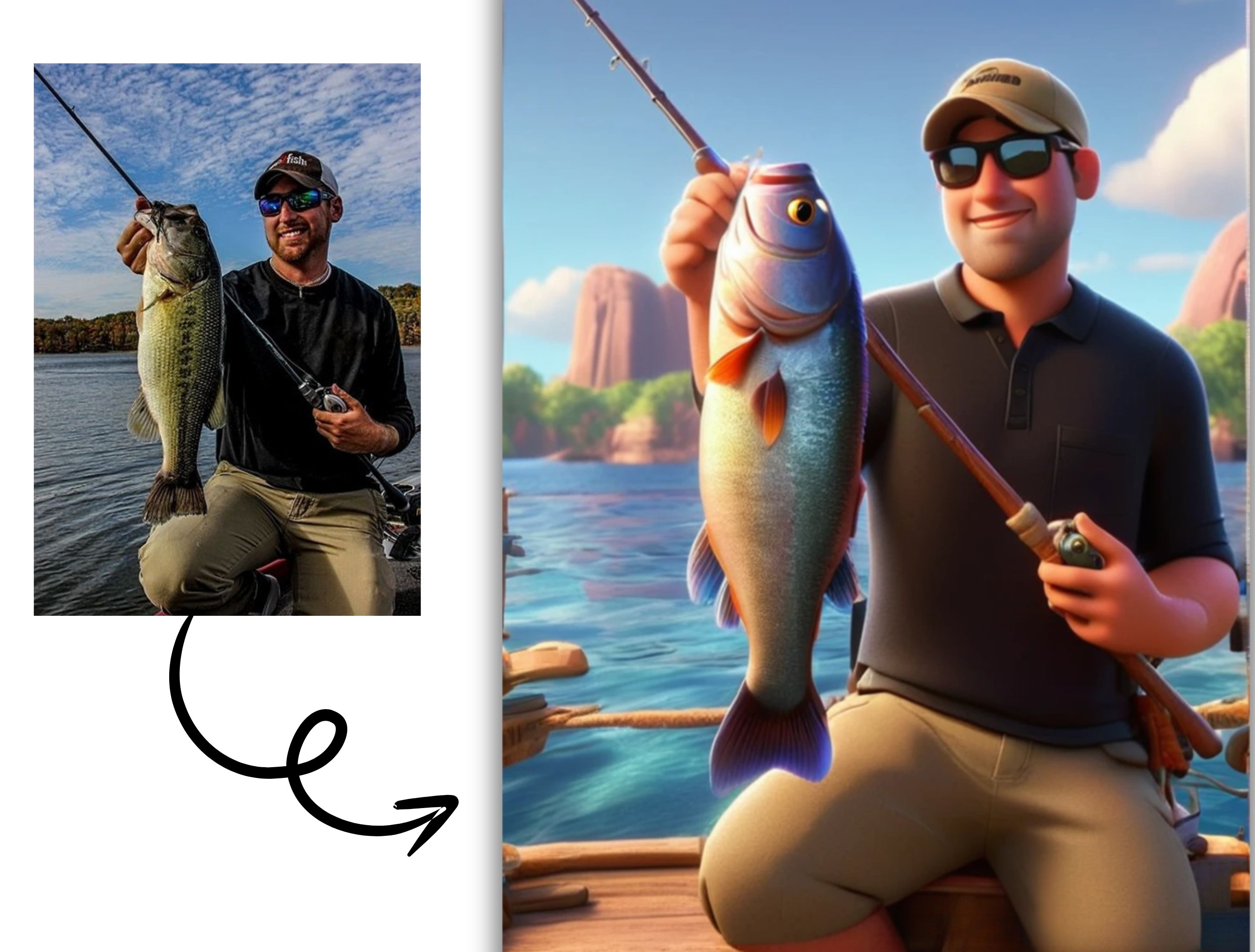 Custom Fisherman Cartoon 3d Pixar Portrait, Fish Painting , Cartoon Me ...