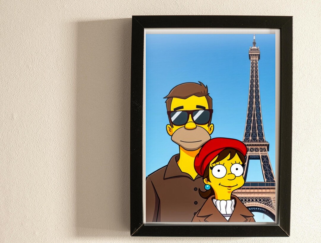 Personalized Simpsons-style Portrait From Photo, Custom Cartoon Couple ...