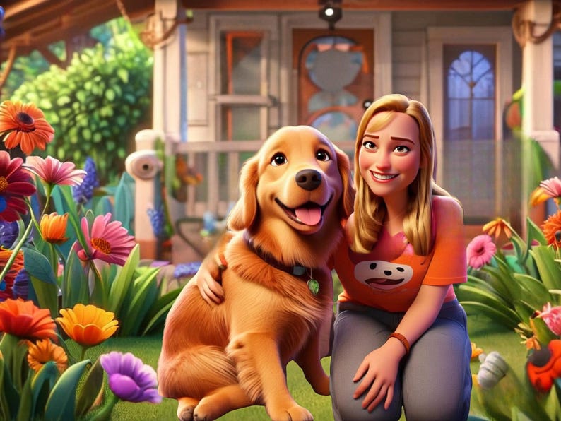 Custom Pets Portrait Cartoon 3D, Animation Dog and Owner, Gifts Pet ...