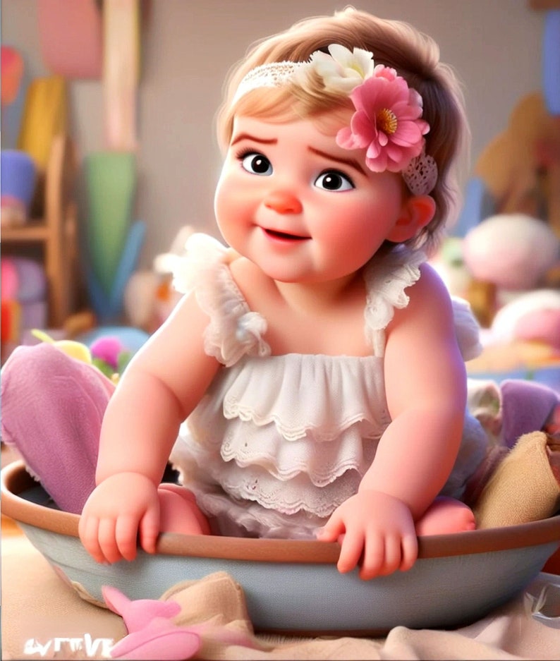 Custom Baby Cartoon Portrait From Photo, Pixar Style Kids Illustration ...