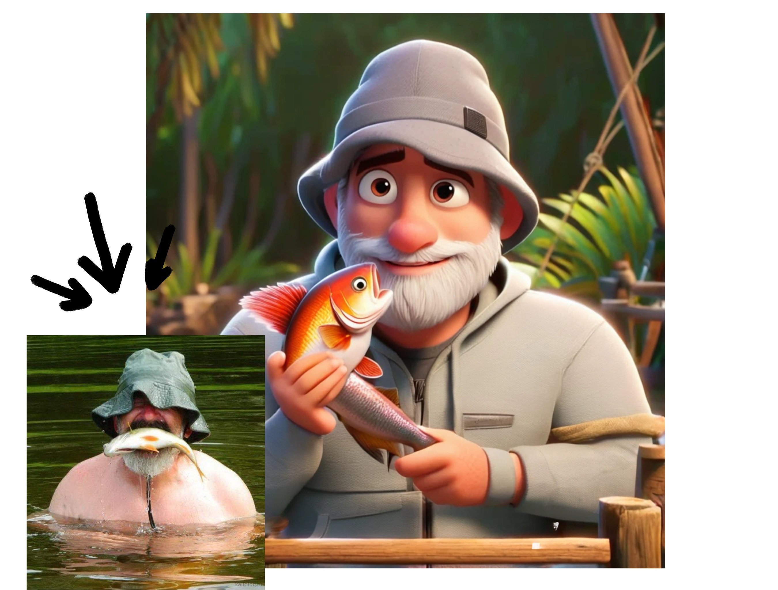 Custom Fisherman Cartoon 3d Pixar Portrait, Fish Painting , Cartoon Me ...