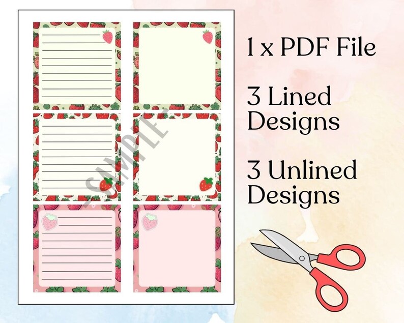 Printable Cute Strawberries Memo Pad, 3inch X 3inch, Stationery Set ...