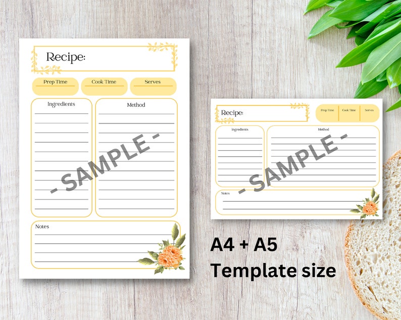 Printables A4 Recipe Template and A5 Recipe Card - Etsy