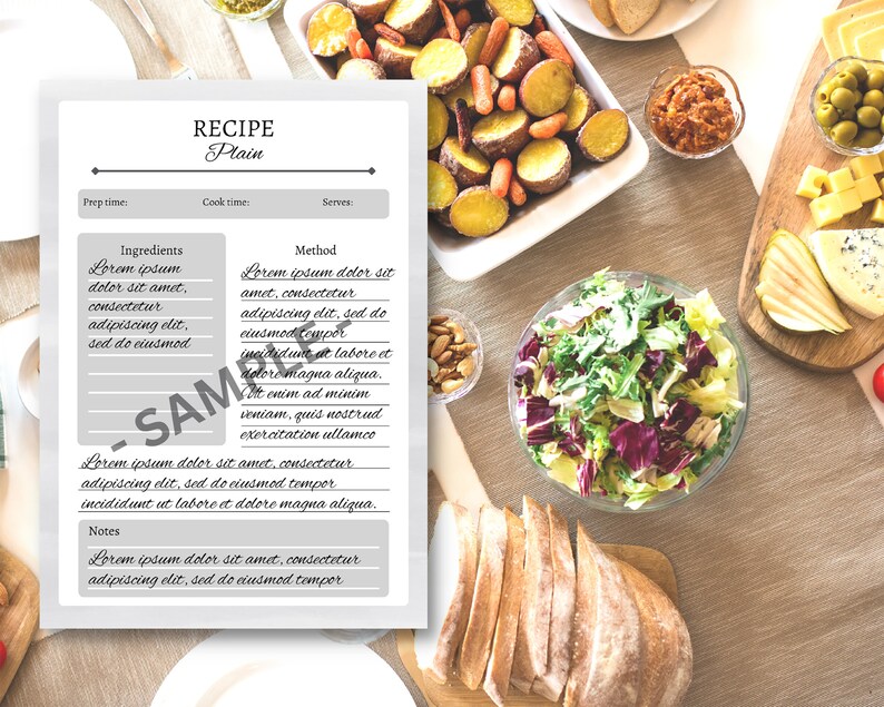 Printable A4 Recipe Templates - 6 Different Styles - Etsy